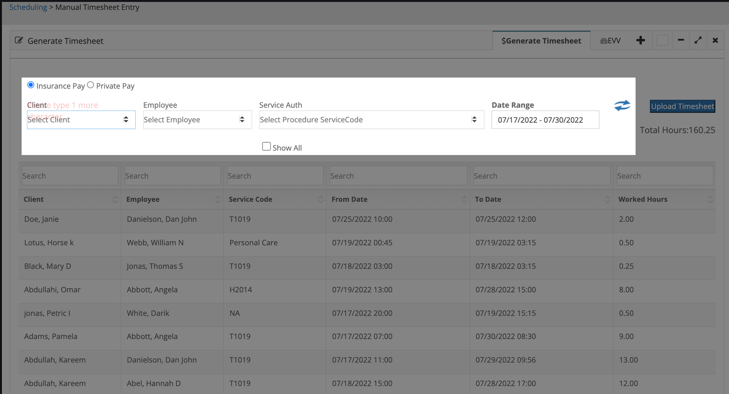 Manual Timesheet Entry