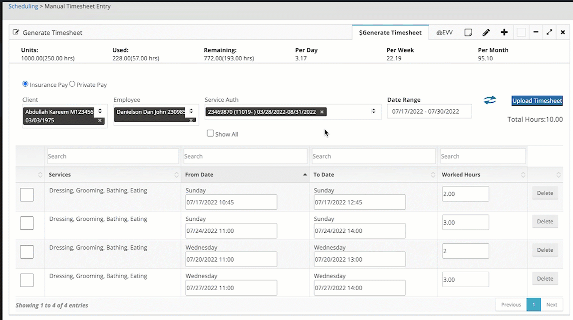 Manual Timesheet Entry
