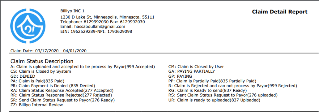 Claim Detail Report