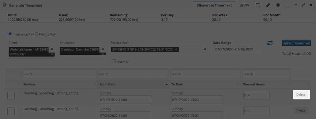 Manual Timesheet Entry