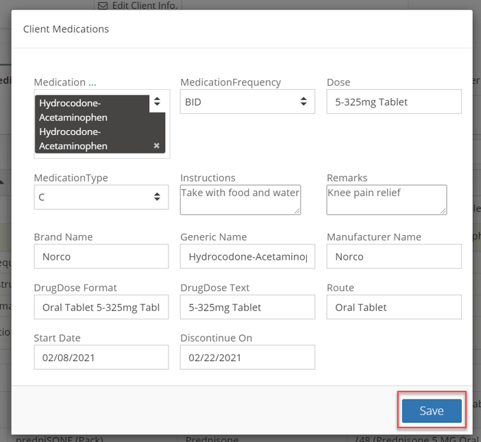 Client Medication in Client Profile