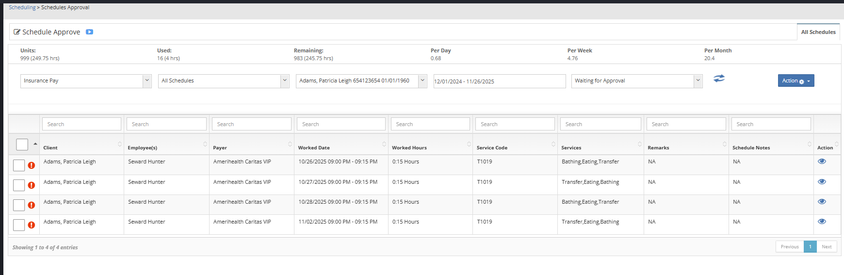 Schedule Approval: Review Worked Visit Times