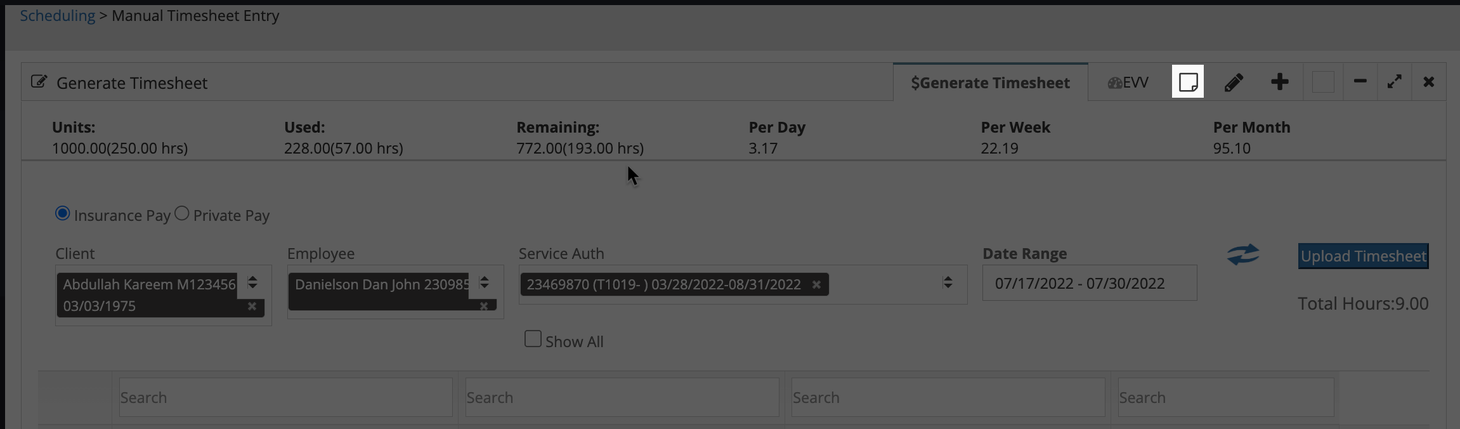 Manual Timesheet Entry